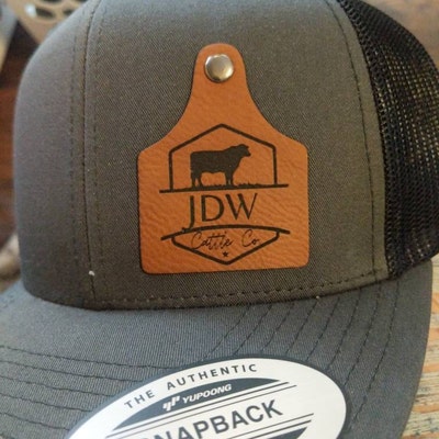 Cow Tag Baseball Cap, Trucker Style Hat, Structured Leather Patch Hat ...
