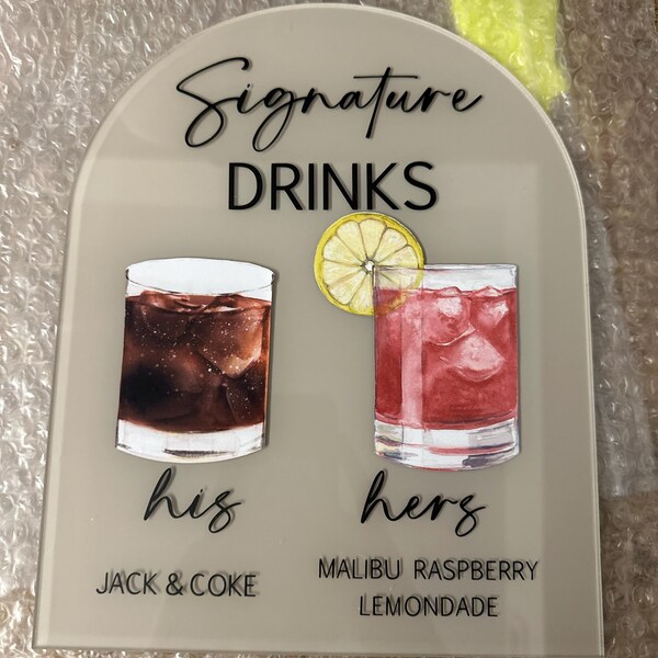 Acrylic Bar Sign Menu Set for Wedding or Shower Signature Drink Sign ...
