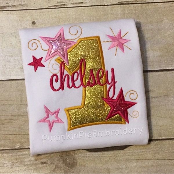 Star Number One 1st Birthday Applique Machine Embroidery Design First ...