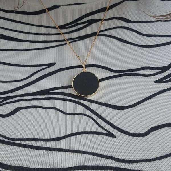 Black Obsidian Circle Pendant Necklace - Minimalist Geometric Jewelry ...