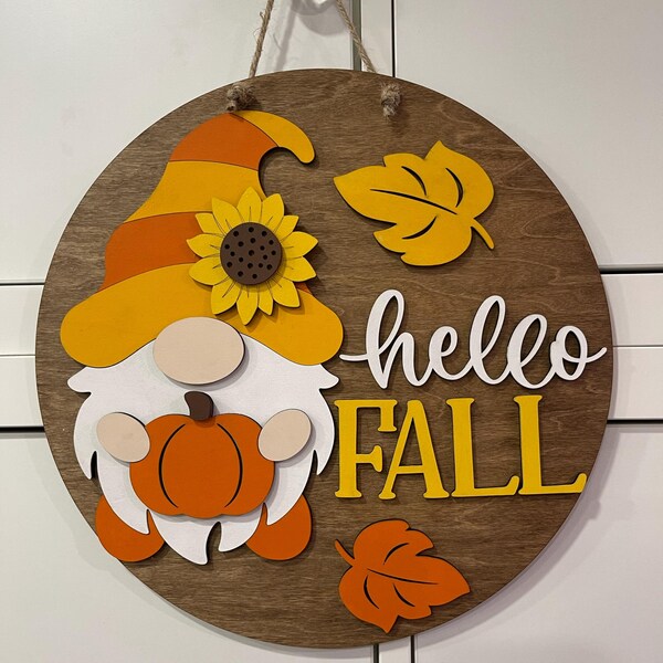 Hello Fall Gnome Sign SVG - Fall Door Hanger Svg - Fall Welcome Sign ...