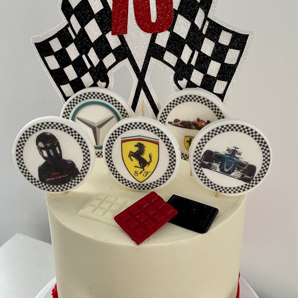 Racing Flags Cake Topper ANY AGE / NUMBER - Birthday - Racing ...