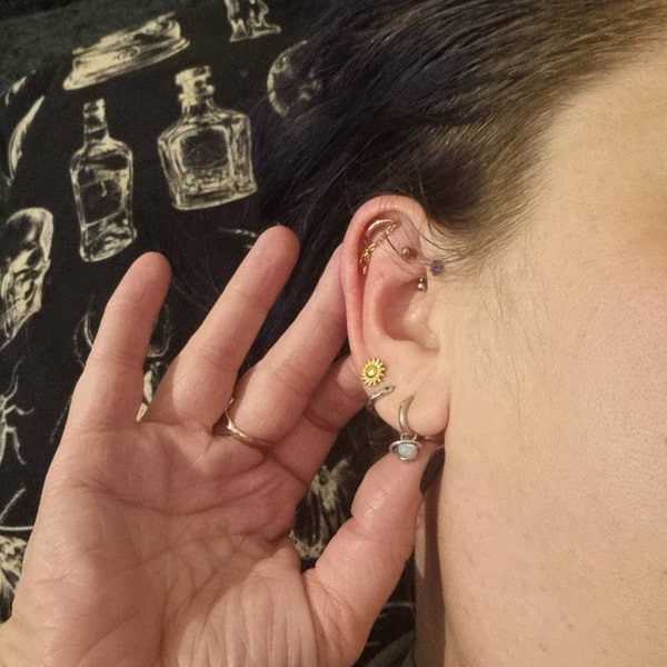 Labret Flat Back Celestial Sun Stud • Dainty Minimalist Stack Earring ...