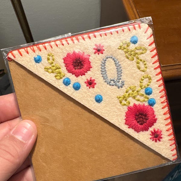 Personalized Hand Embroidered Corner Bookmarks, Felt Triangle Page ...