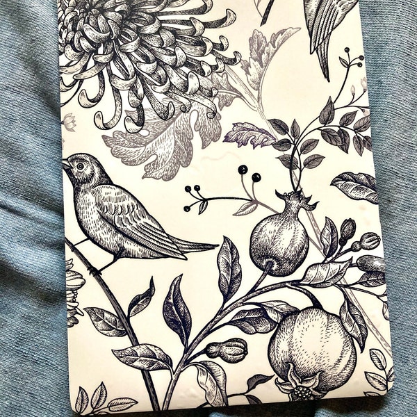 Black & White Lino Print Bird and Garden UNIVERSAL Laptop Skin ...