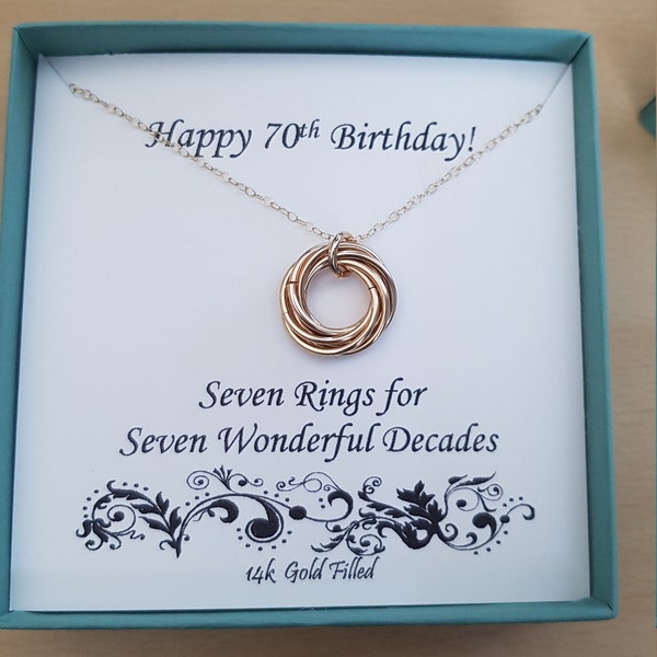 70th Birthday Gift, Gold Filled Necklace, 70th Birthday Gift for Women ...
