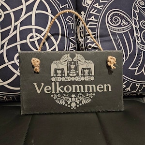 VALKOMMEN Velkommen Door Sign, Scandinavian Slate Door Hanger, WELCOME ...
