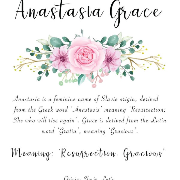 Grace Name Meaning Printable With Pink Floral Design, Grace Instant ...