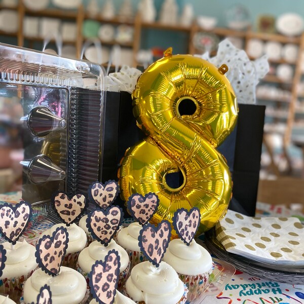 Leopard & Pink Heart Cupcake Toppers, Animal Print Valentine's Day ...