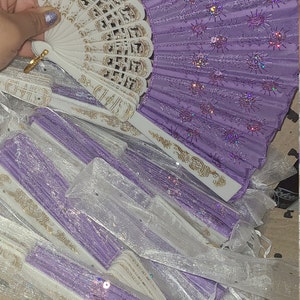 White/black/purple Sequin Folding Fan W/ Gift Bag for Wedding Party ...