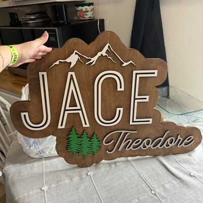 Mountains Name Sign, Large Wood Name Sign, Nursery Name Sign, Mountains ...