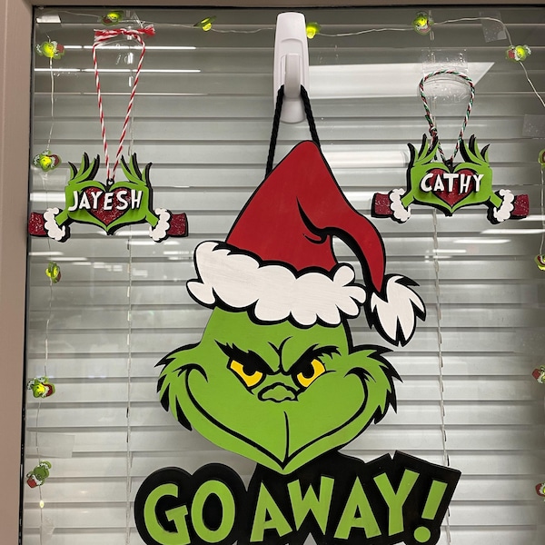 Go Away Grinch Wooden Door Sign | 3D Holiday Decor | Handcrafted ...