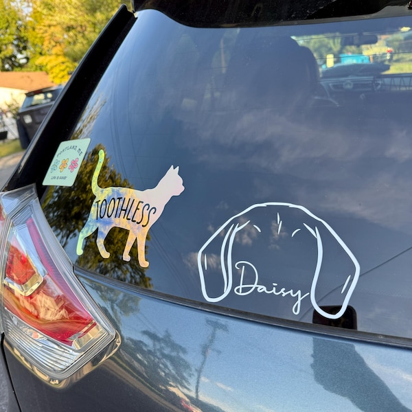 Custom Dog Breed Ear Vinyl Decal: Personalized Dog Name Car Sticker ...