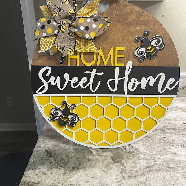 Front Door Decor, Home Sweet Home With Bees, Door Hanger, Bee Lover ...