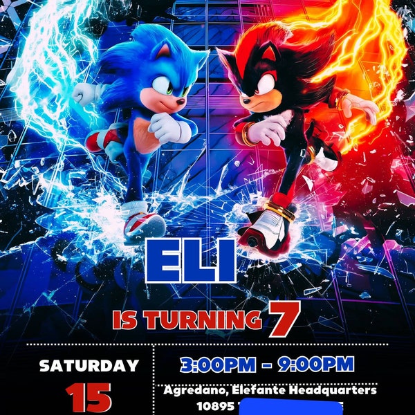 Sonic 3 Birthday Invitation, Super Hedgehog Boys Party Invite, Super ...
