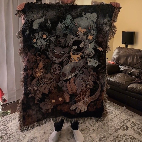 Anime Hand Woven Blanket | Ghost Pokemon Tapestry Throw | Gengar Poison ...