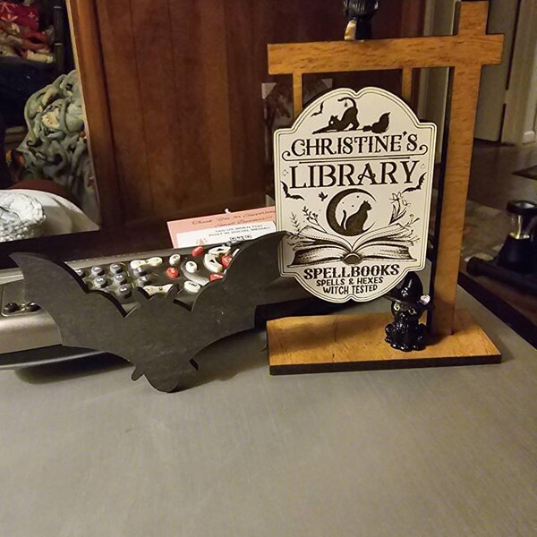 Personalized Book Nook Sign Library, Mini Wooden, With Ladder, Library ...