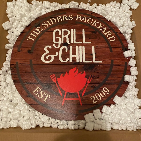Grill Sign for Backyard Barbeque Family Name Outdoor Metal Sign for ...