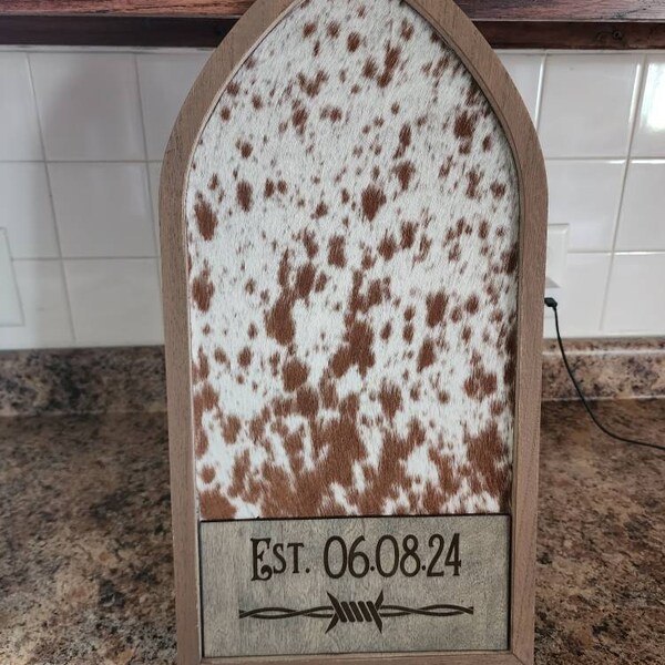 Branding Cowhide Arch Framed Sign | 18 3/4” Fully Customizable Cowhide ...