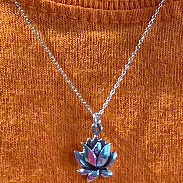 Sterling Silver Lotus Necklace, Lotus Flower, Silver Necklace, Flower ...