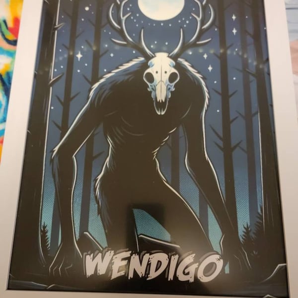 Wendigo Folklore Poster Algonquin Myth Creature Art, Creepy Forest ...
