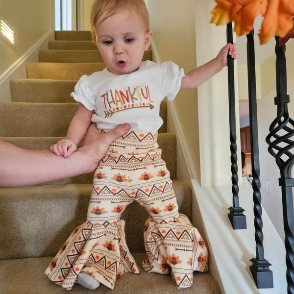 Halloween Pumpkin Bell Bottoms Girl Outfit Baby Girls Halloween Outfit Fall Bell Bottoms Pumpkin ...