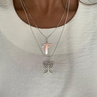 925 Sterling Silver Yeshua Cross Yeshua Charm Big Cross Necklace Hebrew ...