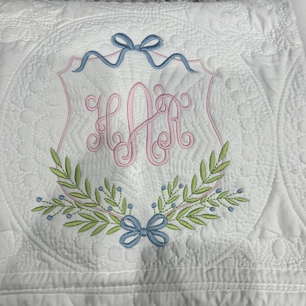 Bows and Branches Monogram Baby Floral Crest Stitch Machine Embroidery ...