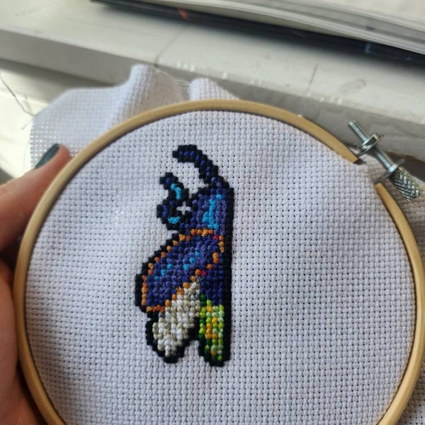 Green Flower Butterfly Tiny Cross Stitch Pattern , Mini Cross Stitch ...