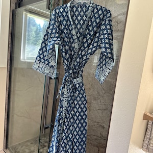 Block Print Robes Cotton Kimono Robe Kimono Robes Dressing Gown Women's ...