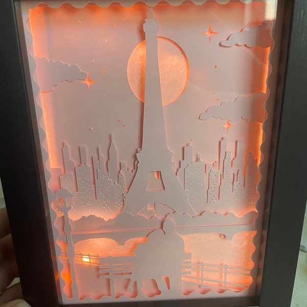 Love in Paris Shadow Box Files, Paper Cut Light Box Template Files ...