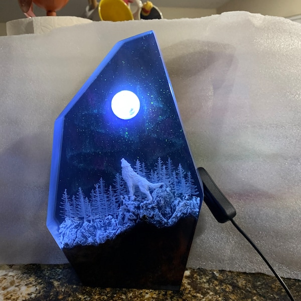 Aurora Borealis Lamp Howling Wolf Northern Lights Lamp Alaska Decor ...