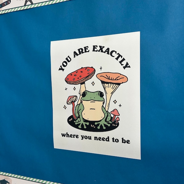 Retro Frog Poster Print, Positive Quote, Vintage Frog Mushroom ...