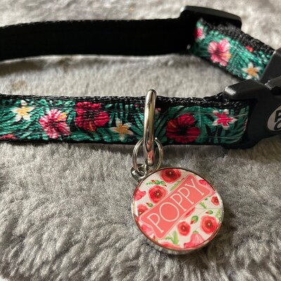 Poppy Dog Tag, Flower Pet Tag, Dog Name Tag Personalised Pet Tag - Etsy