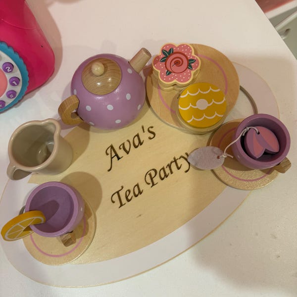 Personalized Wooden Tea Party Play Set, Custom Tea Set Toy, Gift for ...