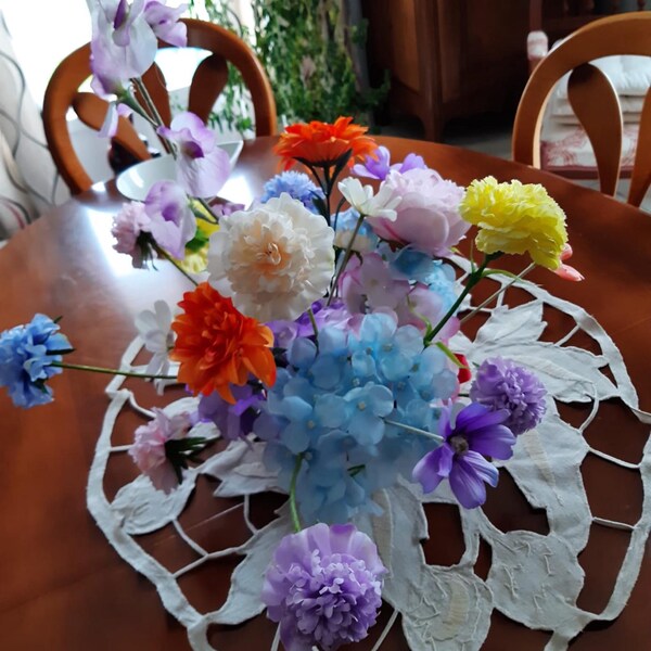 Soft Pastels Artificial Flower Bouquet, Blush Peach Yellow Whimsical ...