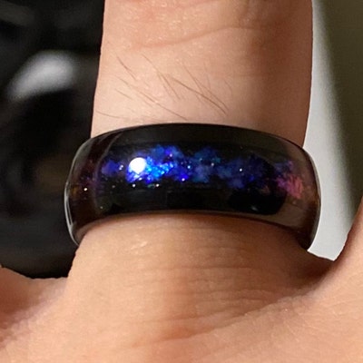 The Astronomer Nebula Ring, Mens Wedding Ring, Black Tungsten Outer ...