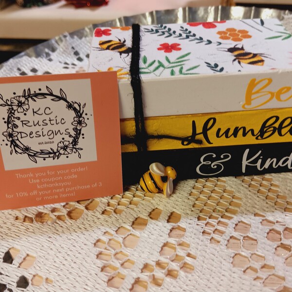 Bee Themed Mini Wood Book Stack/ Tiered Tray Decor/ Bee Decor/ Spring ...