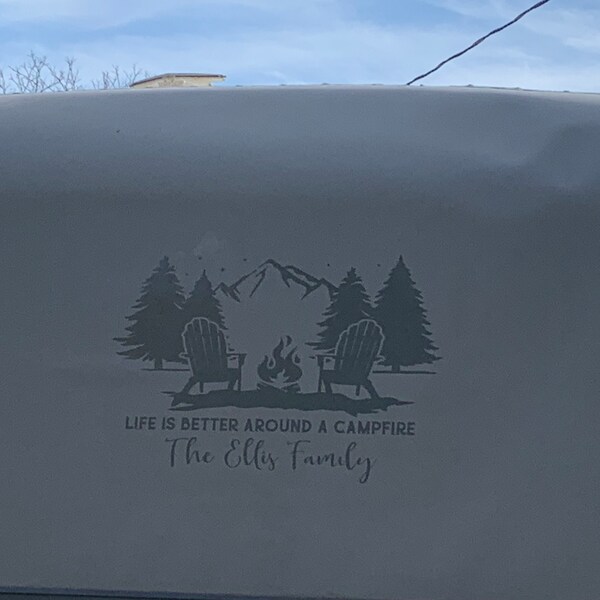 Personalized RV Camper Decal: Campfire Mountain Scene - Etsy