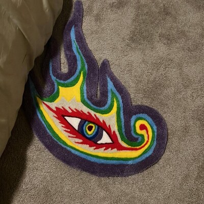 Trippy Pink Smiley Face Rug Handmade Tufted Rug Custom Accent Rug Gift ...