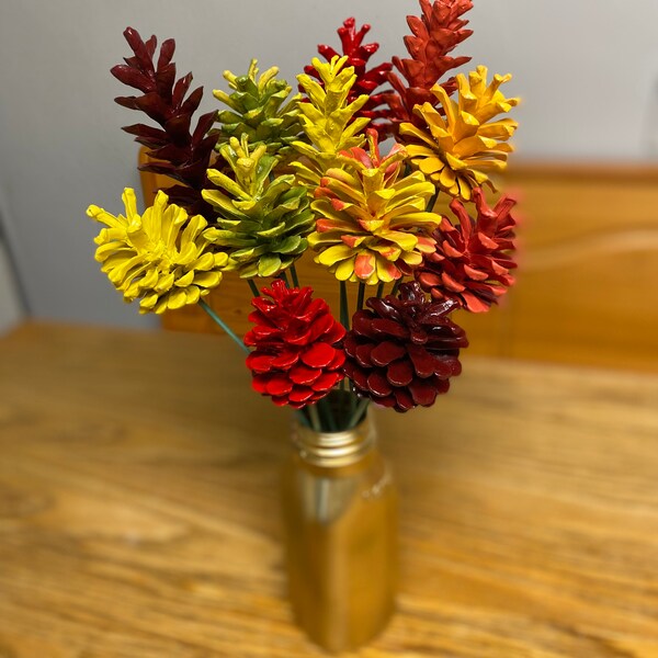 Fall Pine Cone Flowers, ONE DOZEN, ORIGINAL, on 12-inch Stems ...