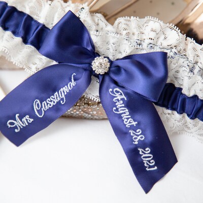 Navy Blue Personalized Bridal Garter Set, You're Next Modern Bridal ...