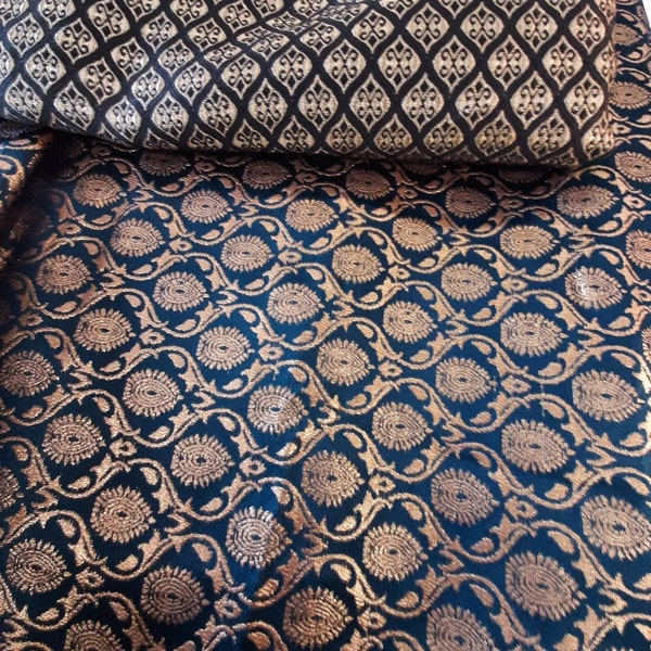 48" Royal Blue Brocade by the Yard, Indian Art Silk Brocade,banarasi ...