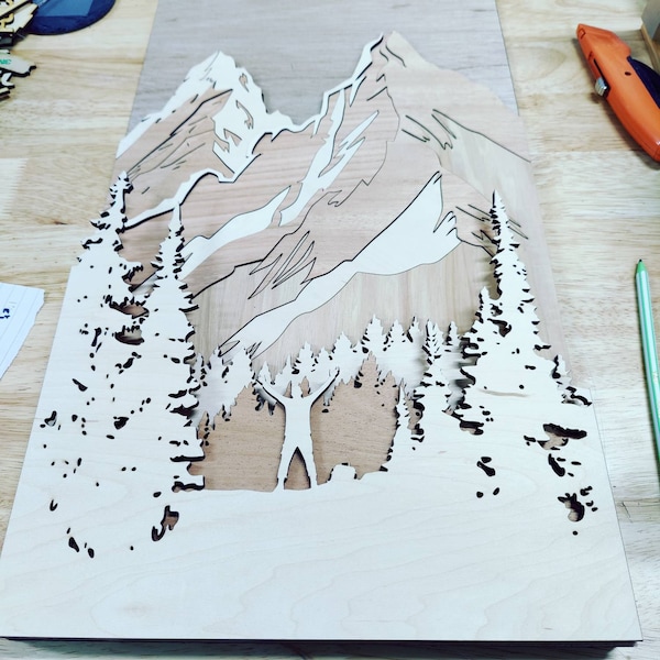 Mountain Landscape Night Quilt Laser Ready File, Mountain Wood Intarsia ...