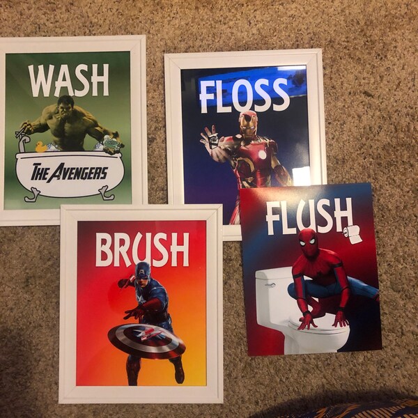 Avengers Superheroes Wash Brush Floss Flush Kids Bathroom Decor Wall ...