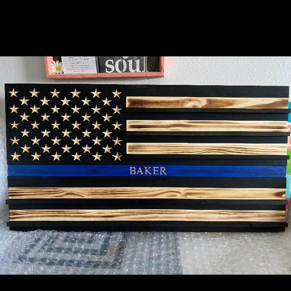 Blue Line Challenge Coin Display Flag, Retirement Gift for Police ...