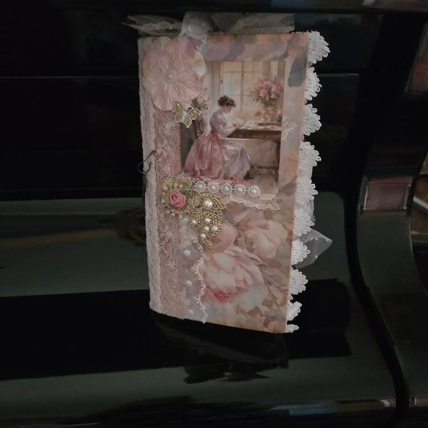 Handmade Pink Strawberries Themed Junk Journal, Pink Lace, Pockets ...