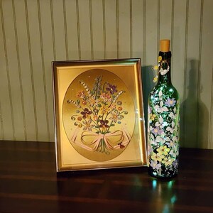 Large Heavy Glass Cylinder Vase. Hand Painted. Purple, Pink and White ...