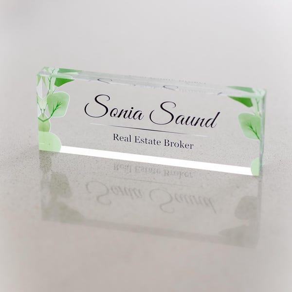 Leaf Desk Name Plate, Custom Name Plate, Office Decor, Acrylic Plaque ...