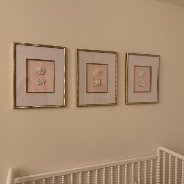 Botanical Intaglio Art on 5X7 or 6X6 Canvas, Plaster Medallions of ...